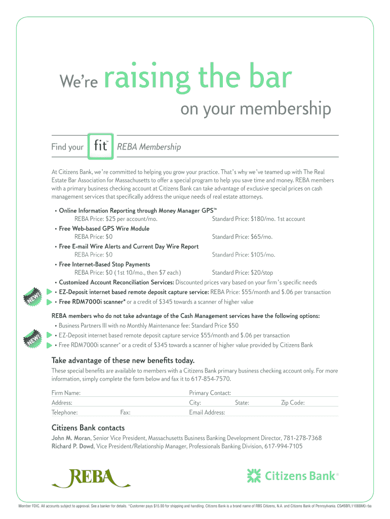 Fillable Online reba Download Citizens Bank IOLTA Form - The Real Estate Bar ... Fax Email Print ...