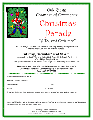 Fillable Online orcc Christmas Parade Registration Form - Oak Ridge ...