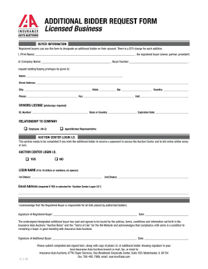 Fillable Online ADDITIONAL BIDDER REqUEST FORM Licensed Business Fax ...