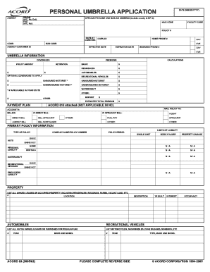Fillable Online PERSONAL UMBRELLA APPLICATION - efbolton.net Fax Email ...