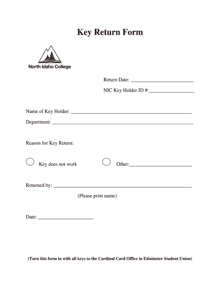 Key Return Form Fill Online Printable Fillable Blank PdfFiller