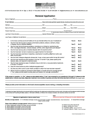 Fillable Online Renewal Application - Hallmark Equine Insurance Agency ...