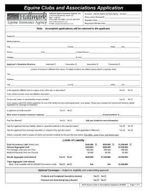 Fillable Online Equine Clubs and Associations Application - Hallmark ...