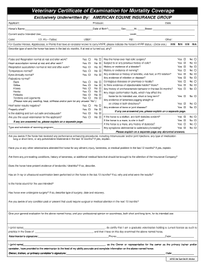 Fillable Online Veterinary Certificate of Examination for Mortality ...