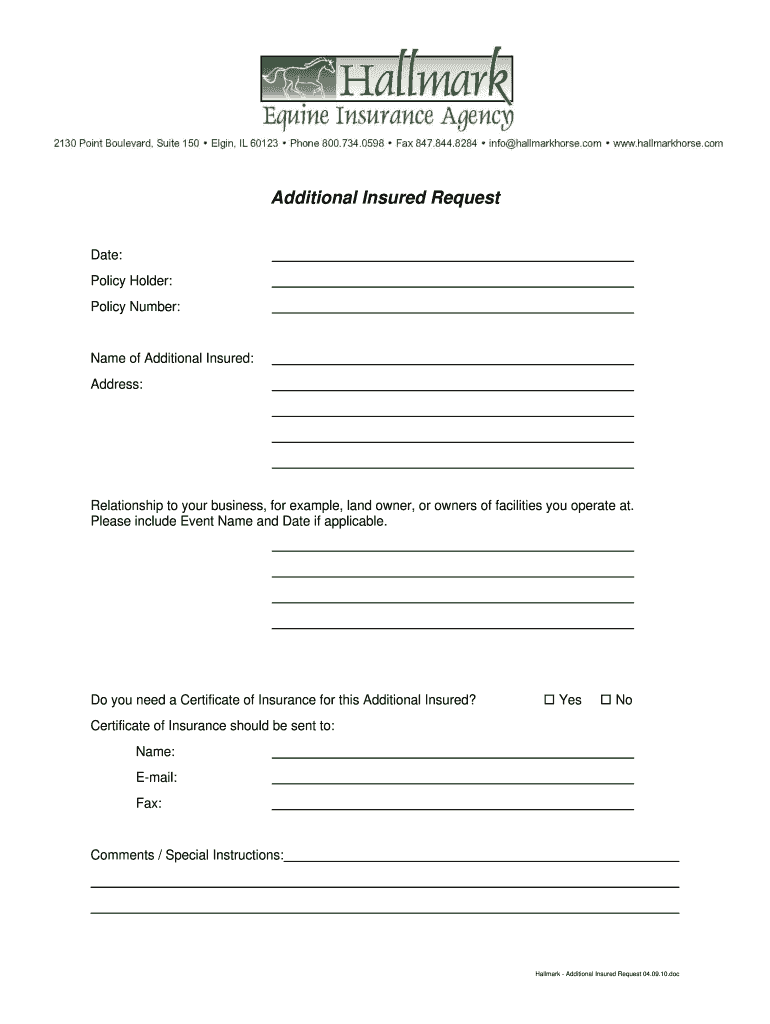 Fillable Online Additional Insured Request Fax Email Print - pdfFiller