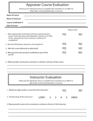 Fillable Online realestate utah Student Continuing Education Evaluation ...