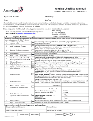 Fillable Online Funding Checklist- Missouri - American Credit ...