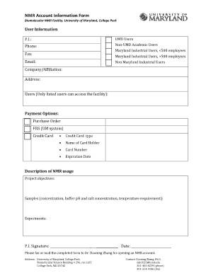 Fillable Online NMR Account Information Form - University of Maryland Fax Email Print - pdfFiller