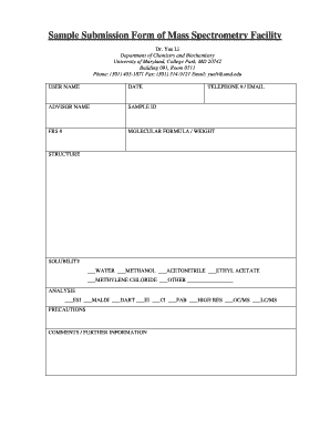 Fillable Online Sample Submission Form of Mass Spectrometry Facility Fax Email Print - pdfFiller