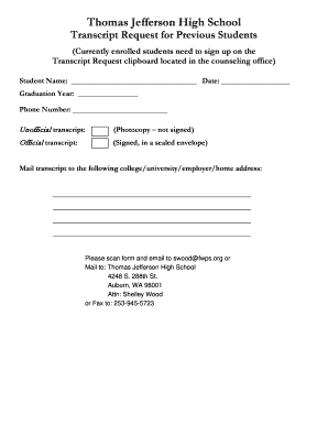 Fillable Online schools fwps Transcript Request for Previous Students ...