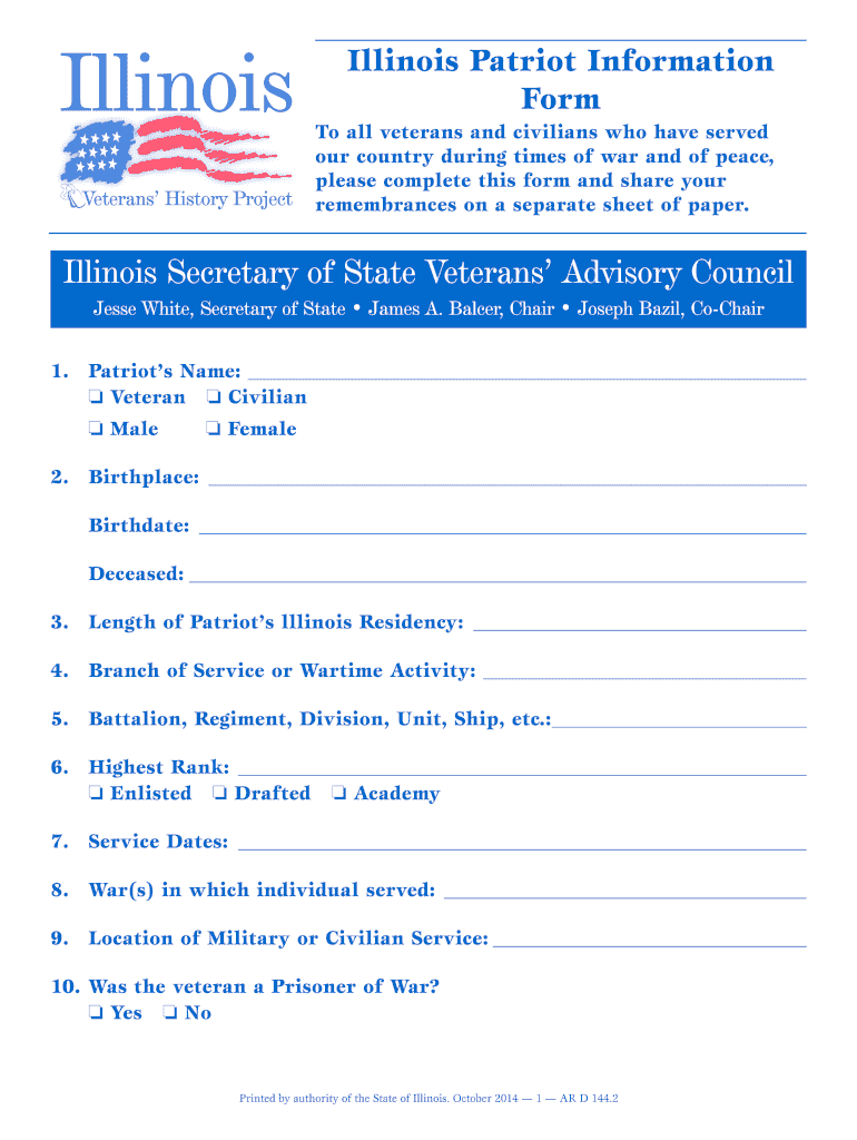 Fillable Online cyberdriveillinois Illinois Secretary of State Veterans ...