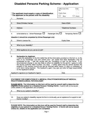 Fillable Online DISABLED PARKING PERMIT FORM.doc Fax Email Print ...