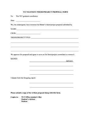 Fillable Online TCF MASTER'S THESIS/PROJECT PROPOSAL FORM To: The TCF ...