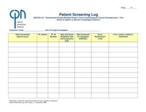 Fillable Online cancerpreventionnetwork Patient Screening Log - Cancer ...