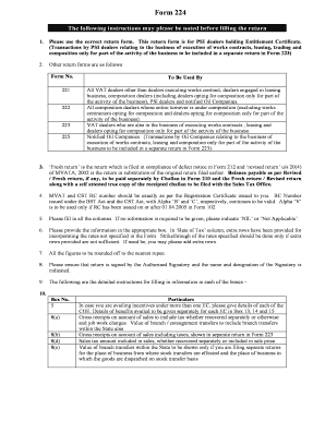 Fillable Online Form 224 The following instructions may please be noted ...