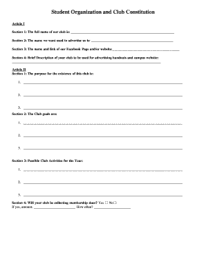 Fillable Online canadacollege Club Constitution Template Fax Email ...