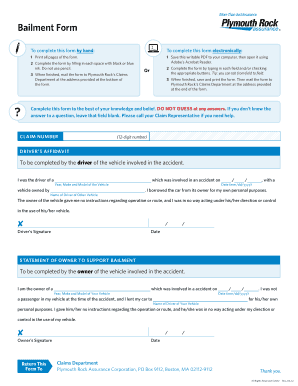 Fillable Online Bailment form - Plymouth Rock Fax Email Print - pdfFiller