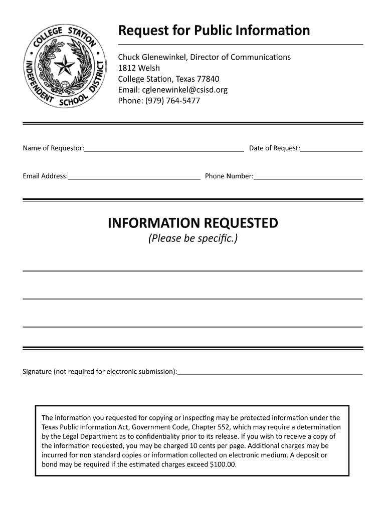 Fillable Online csisd Open Records Request Form.pdf Fax Email Print - pdfFiller