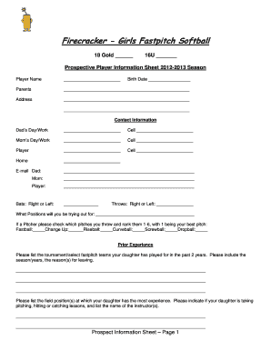 Fillable Online Firecracker Prospective Player form.doc Fax Email Print ...