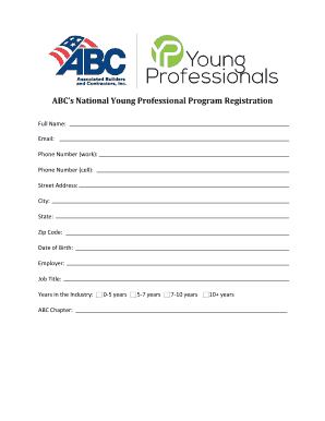 Fillable Online youngprofessionals abc Registration form - Join ABC's ...