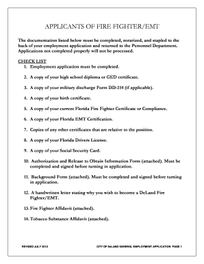 Fillable Online Certified Firefighter/EMT Job Application - City of ...