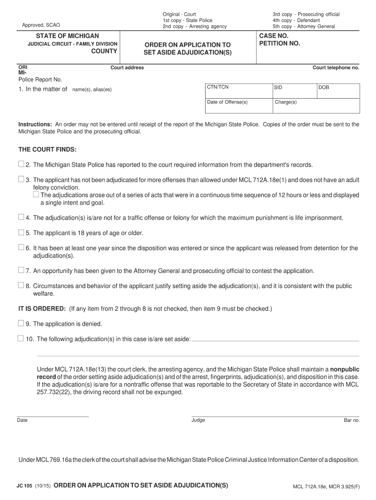 Fillable Online courts michigan Order on Application to Set Aside ...