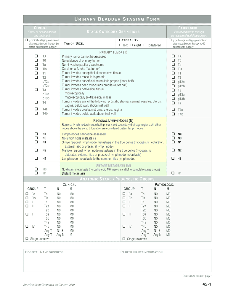 Fillable Online URINARY BLADDER STAGING FORM Fax Email Print - pdfFiller