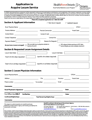 Fillable Online Application to Acquire Locum Service Form - HealthForceOntario Fax Email Print ...