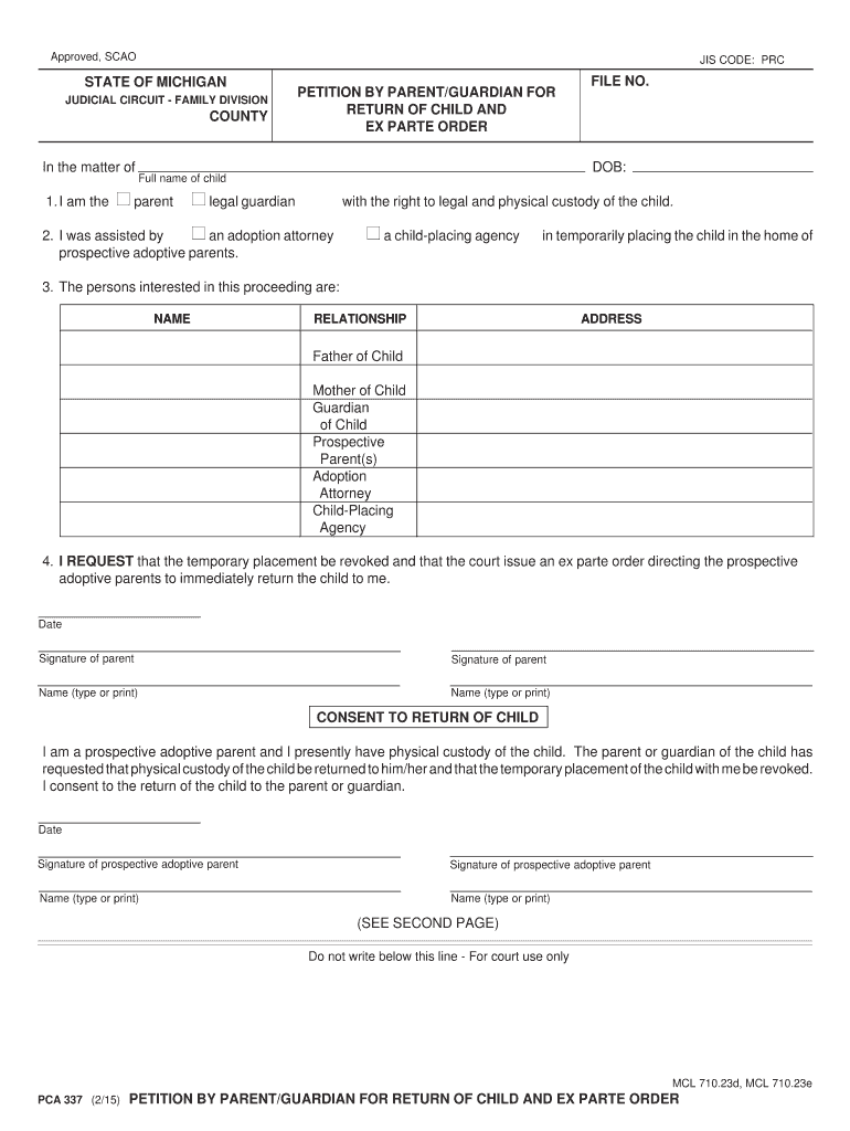 Fillable Online Courts Michigan Approved Scao Jis Code Prc State Of
