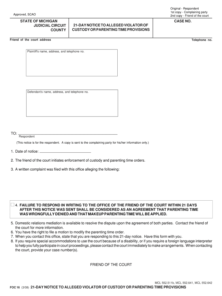 Fillable Online courts michigan Original - Respondent 1st copy ...