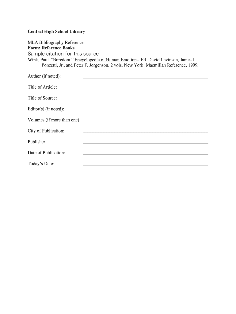 Fillable Online central spps Central High School Library MLA ...
