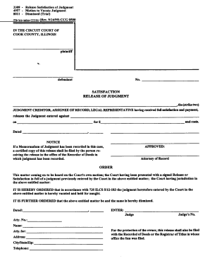 Release Satisfaction OfJudgment 4957 - Circuit Court Of Cook County ...