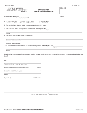 Fillable Online courts michigan Approved, SCAO JIS CODE: SII FILE NO ...