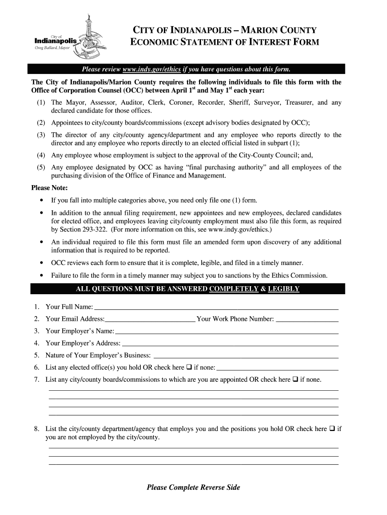 Fillable Online indygov Marion county conomic statement of interest ounty nterest form Fax Email ...