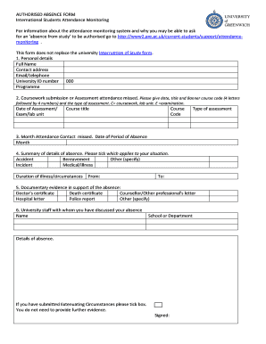 Fillable Online AUTHORISED ABSENCE FORM International Students ...