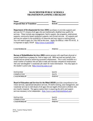 Fillable Online TRANSITION PLANNING CHECKLIST Fax Email Print - pdfFiller