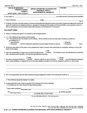 Fillable Online Order Appointing Guardian for Individual with a ...