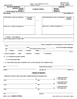 Fillable Online Claim of Appeal - Forms Fax Email Print - pdfFiller