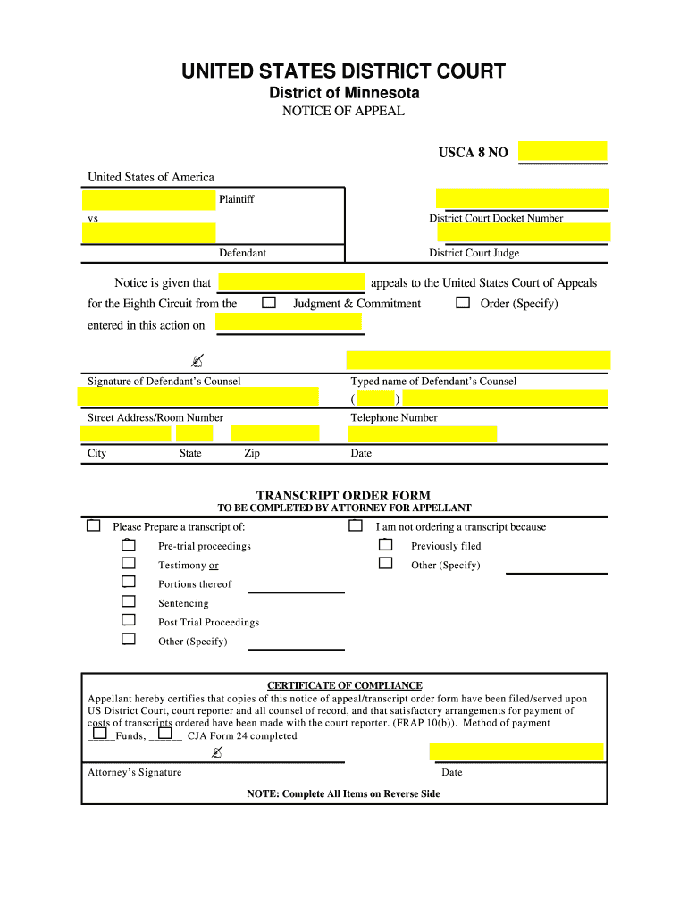 Fillable Online Notice of Appeal - Forms Fax Email Print - pdfFiller