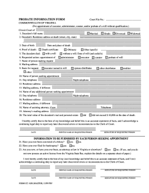 Fillable Online PROBATE INFORMATION FORM INFORMATION TO BE ... - Forms ...