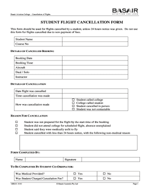 Fillable Online STUDENT FLIGHT CANCELLATION FORM - Basair Fax Email Print - pdfFiller