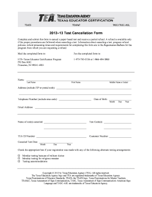 Fillable Online Test Cancellation Form 2012-13 - ETS Fax Email Print ...