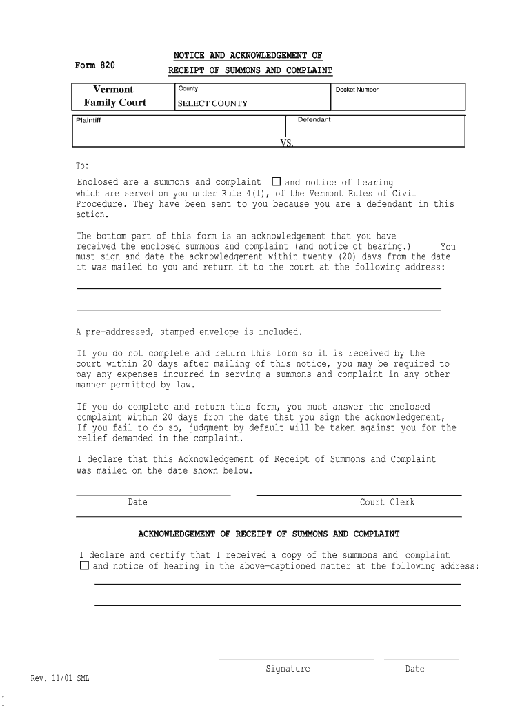 Fillable Online Form 820 NOTICE AND ACKNOWLEDGEMENT OF ... - Forms Fax ...