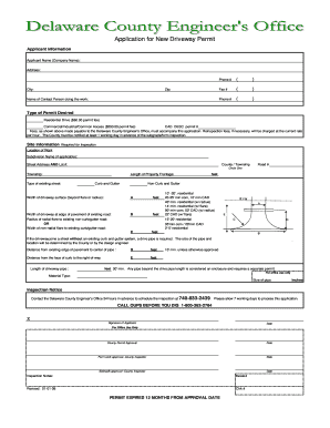 Fillable Online Application for New Driveway Permit - Delaware County, Ohio Fax Email Print ...