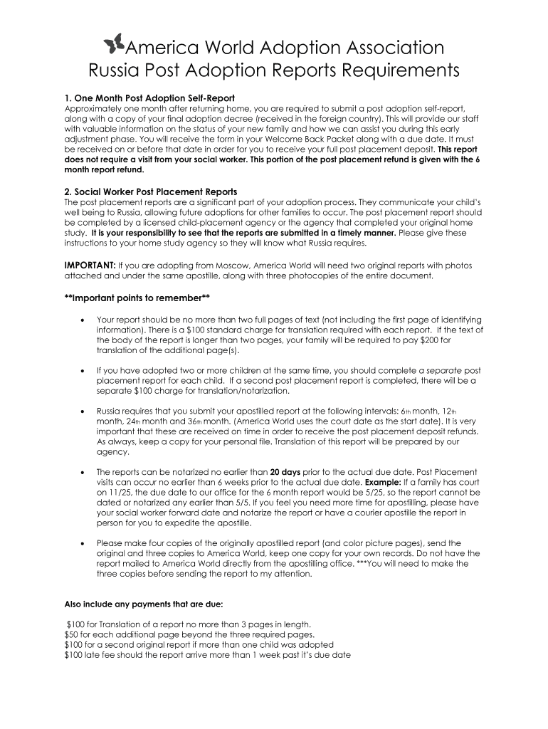 Fillable Online awaa Post Adoption Requirements - America World ...