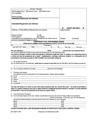 Fillable Online Temporary Civil Restraining Order Fax Email Print ...