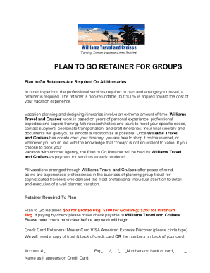 Fillable Online PLAN TO GO RETAINER FOR GROUPS Fax Email Print - pdfFiller