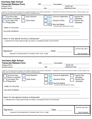 Fillable Online Voorhees High School Transcript Release Form Signature ...