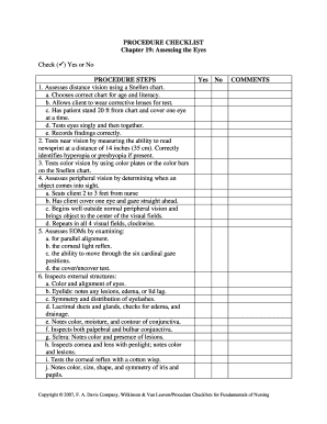Fillable Online PROCEDURE CHECKLIST Chapter 19 Assessing the Eyes Check ...