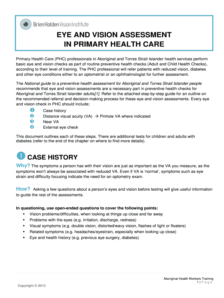 Fillable Online EYE AND VISION ASSESSMENT Fax Email Print - pdfFiller